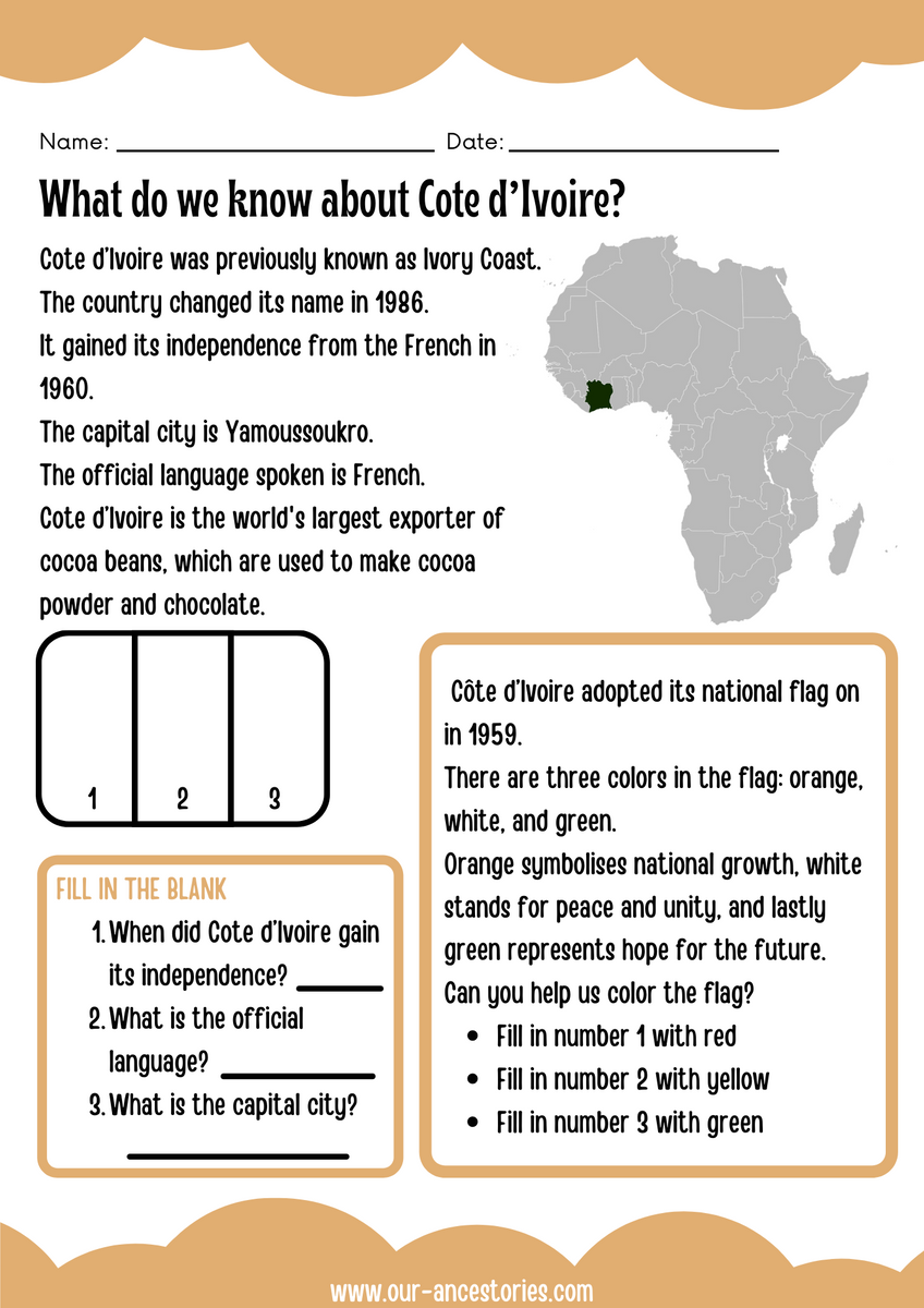 Our Ancestories - Côte d'Ivoire Country Profile - Free Worksheets