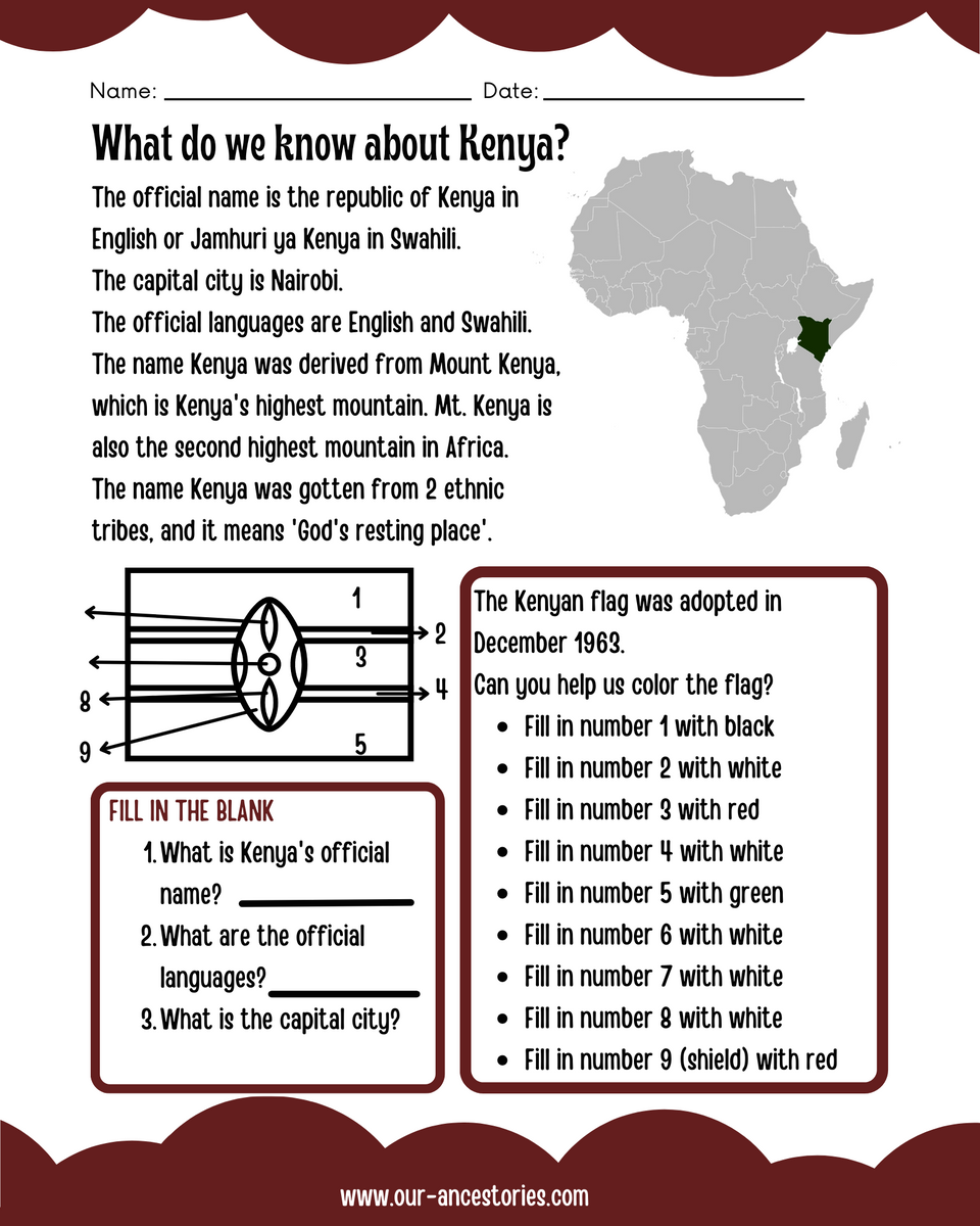 Our Ancestories - Kenya Country Profile - Free Worksheets