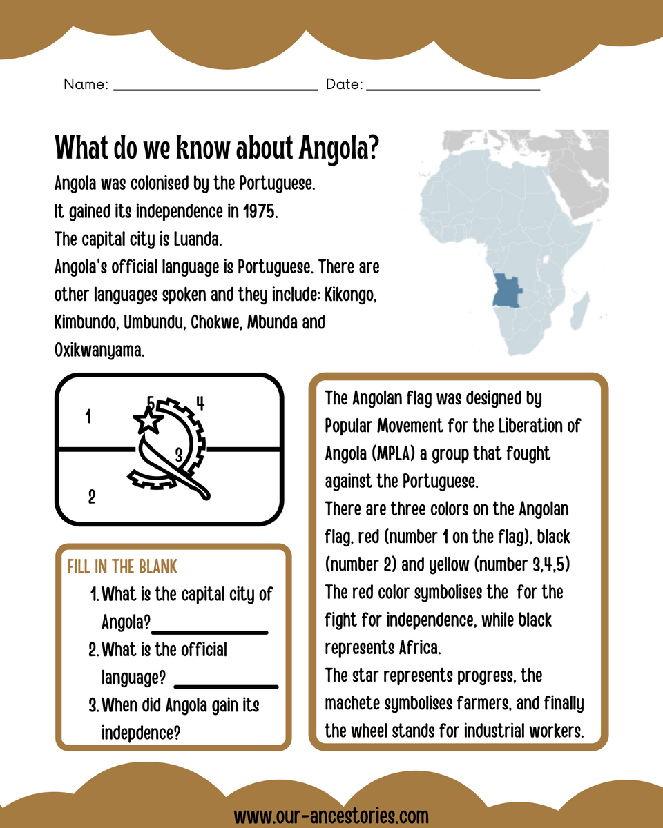 Our Ancestories - Angola Country Profile - Free Worksheets