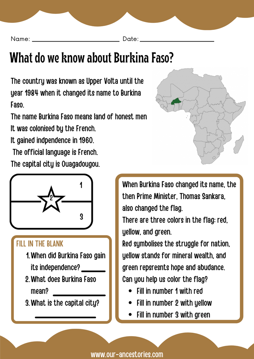 Our Ancestories - Burkina Faso Country Profile - Free Worksheets