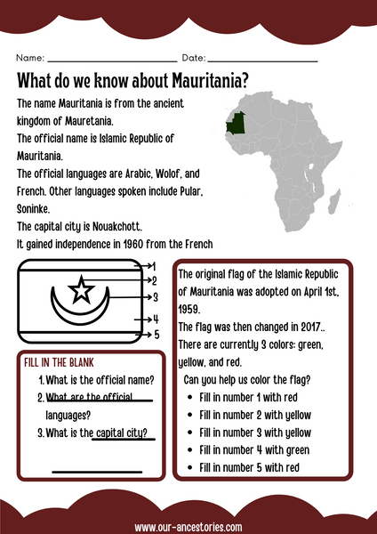 Our Ancestories - Mauritania Country Profile - Free Worksheets