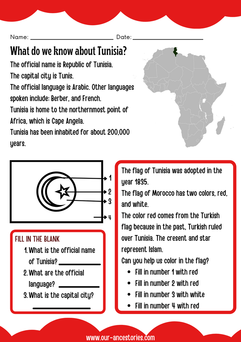 Our Ancestories - Tunisia Country Profile - Free Worksheets